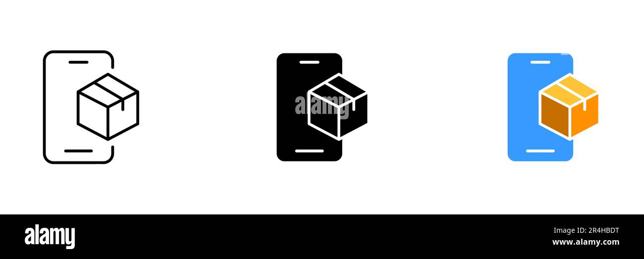A vector illustration of a smartphone with a box icon, which represents ...