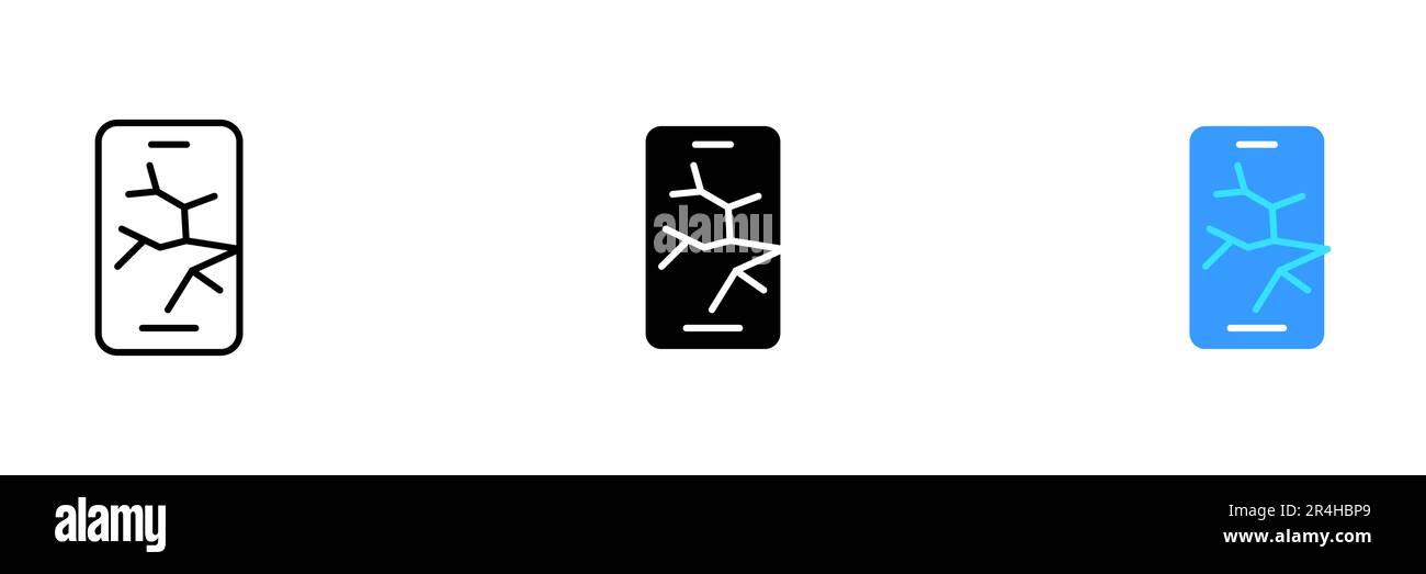 A file with an image of a cracked screen of a mobile phone. Vector set ...