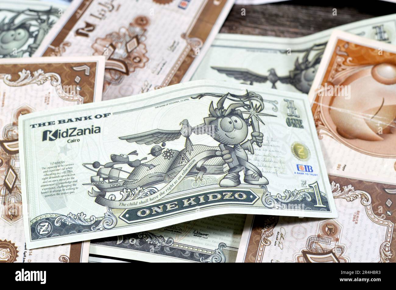 Cairo, Egypt, May 26 2023: KidZos money, currency of KidZania, a ...