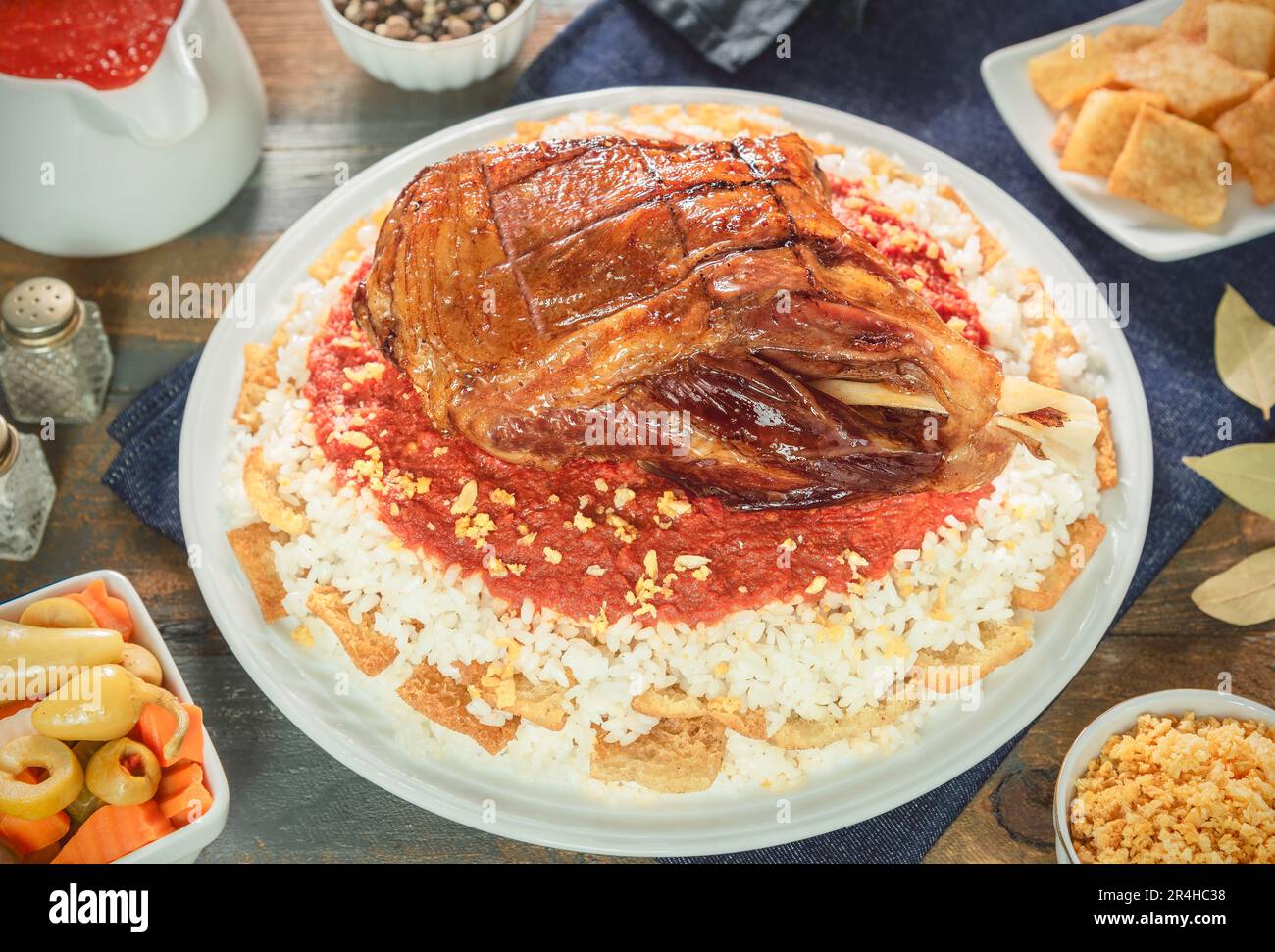 Arabic Cuisine; Egyptian oriental Fattah with white rice and crispy ...