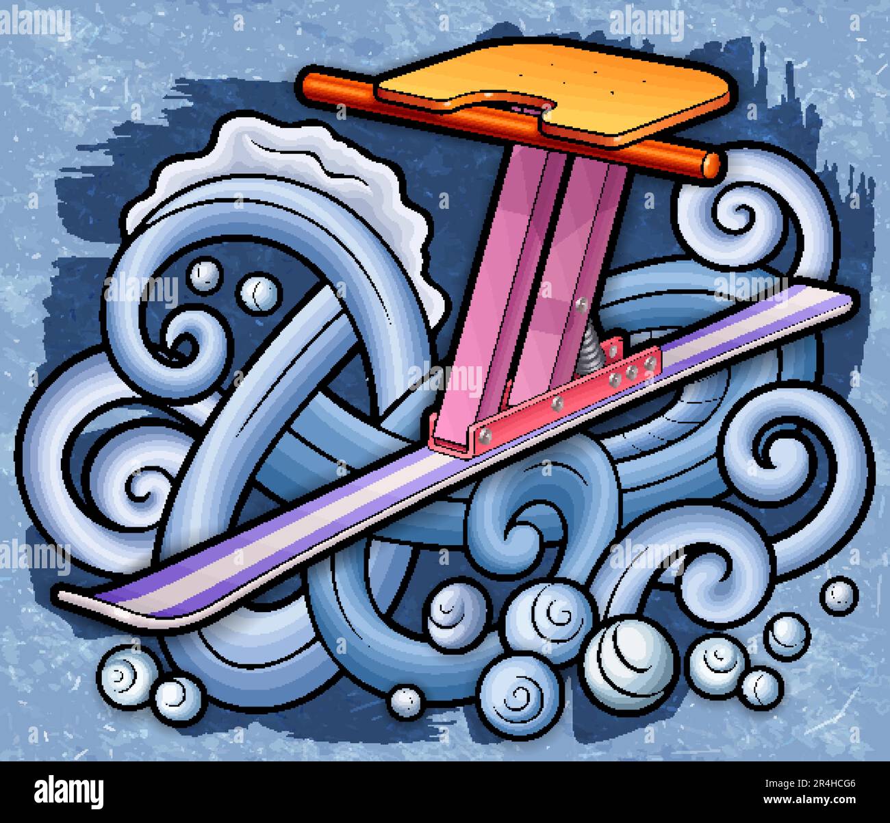 Cartoon cute doodle hand drawn sled illustration. Winter amusement ...