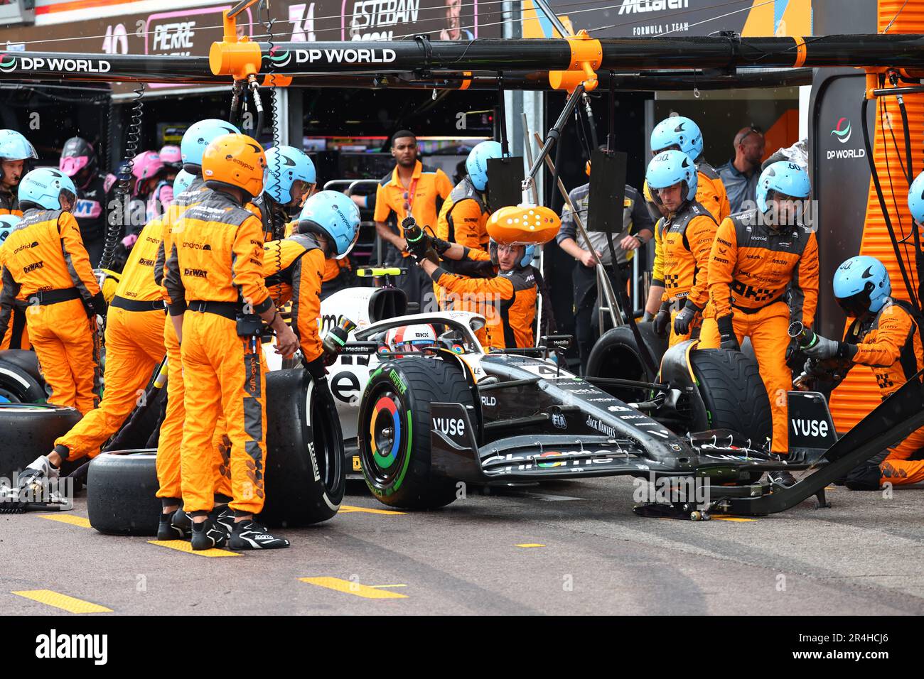 Monaco, Monte Carlo. 28th May, 2023. Lando Norris (GBR) McLaren MCL60 makes a pit stop. 28.05. ...