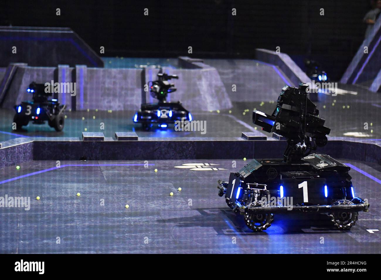 Changsha, China's Hunan Province. 28th May, 2023. Robots of team TOE from Dalian Jiaotong ...