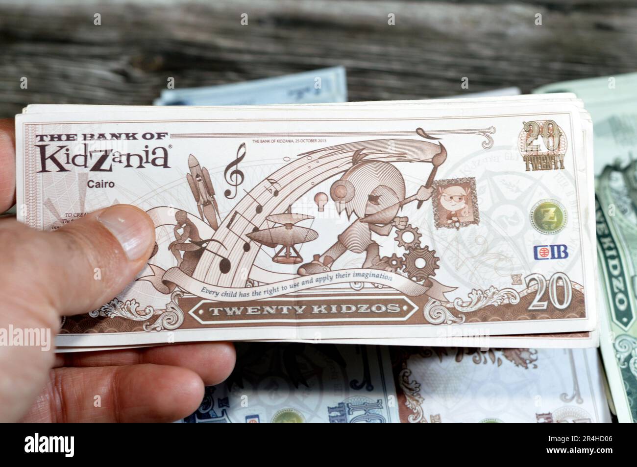 Cairo, Egypt, May 26 2023: KidZos money, currency of KidZania, a ...