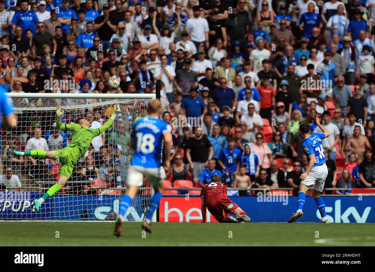 Carlisle United goalkeeper Tomas Holy saves the shot from Stockport ...
