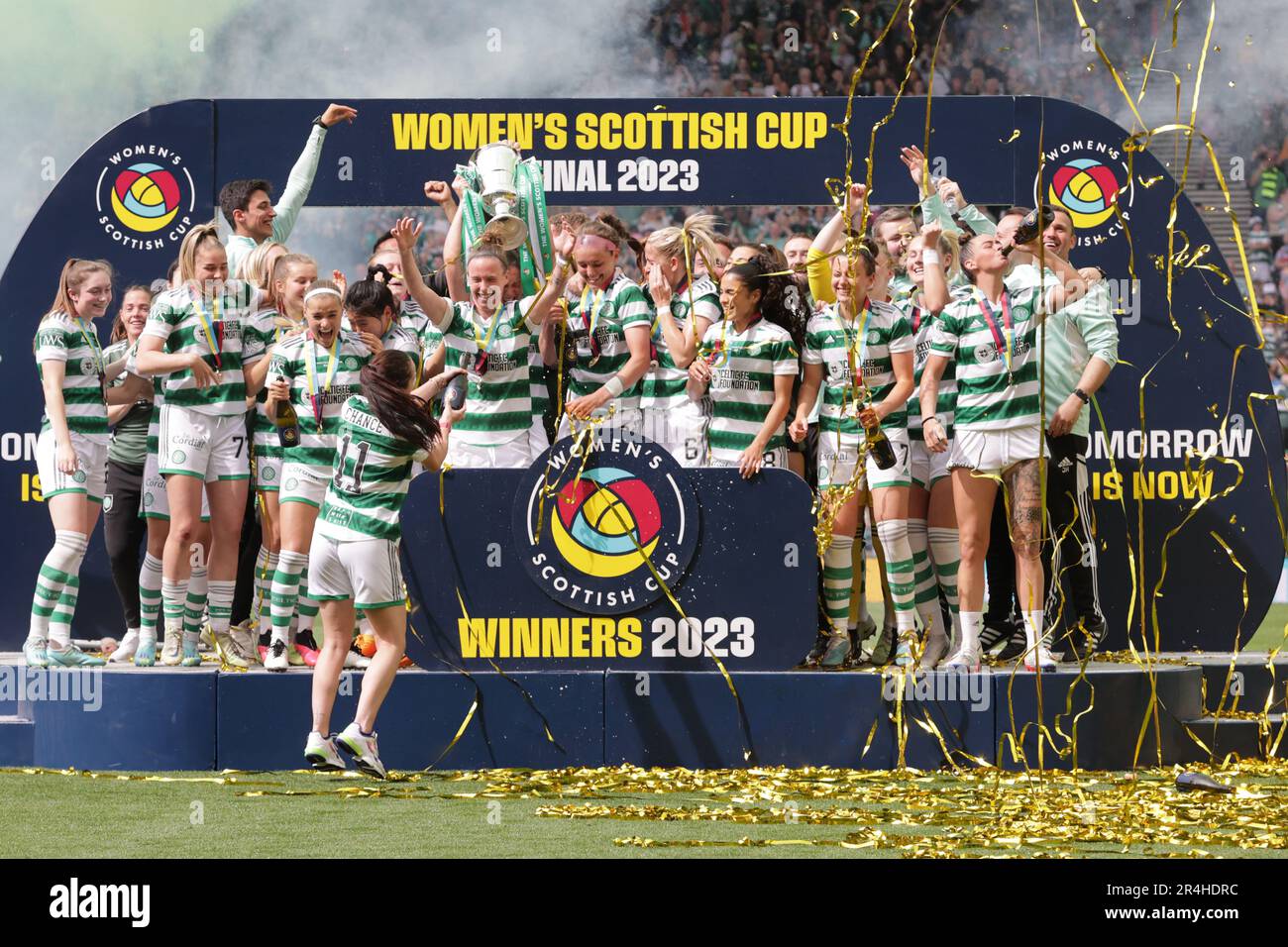 Celtic's Liv Chance (front) sprays team-mates as they celebrate lifting ...