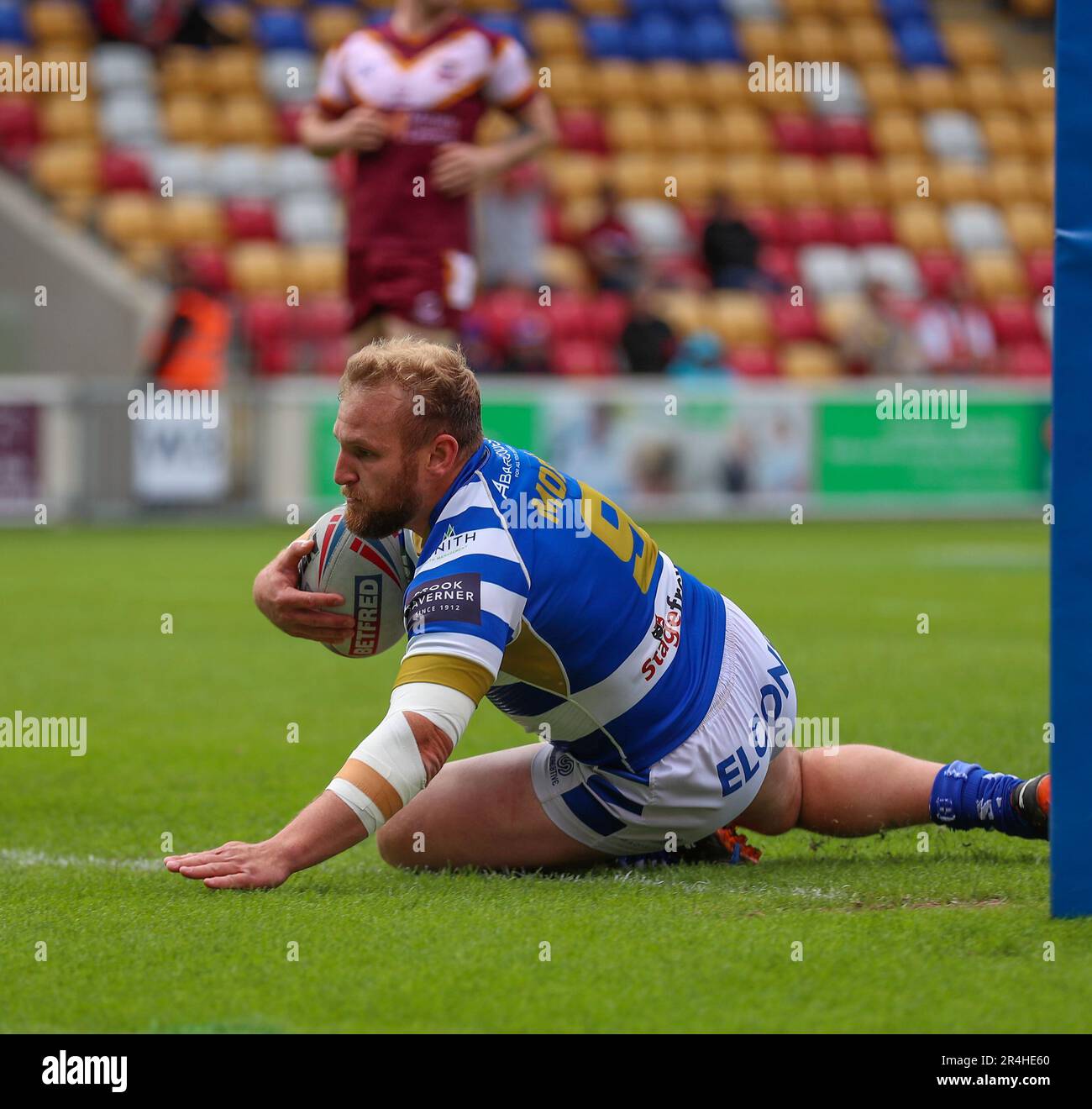 York, UK. 28th May, 2023. TRY BRANDON MOORE Halifax *** during the ...