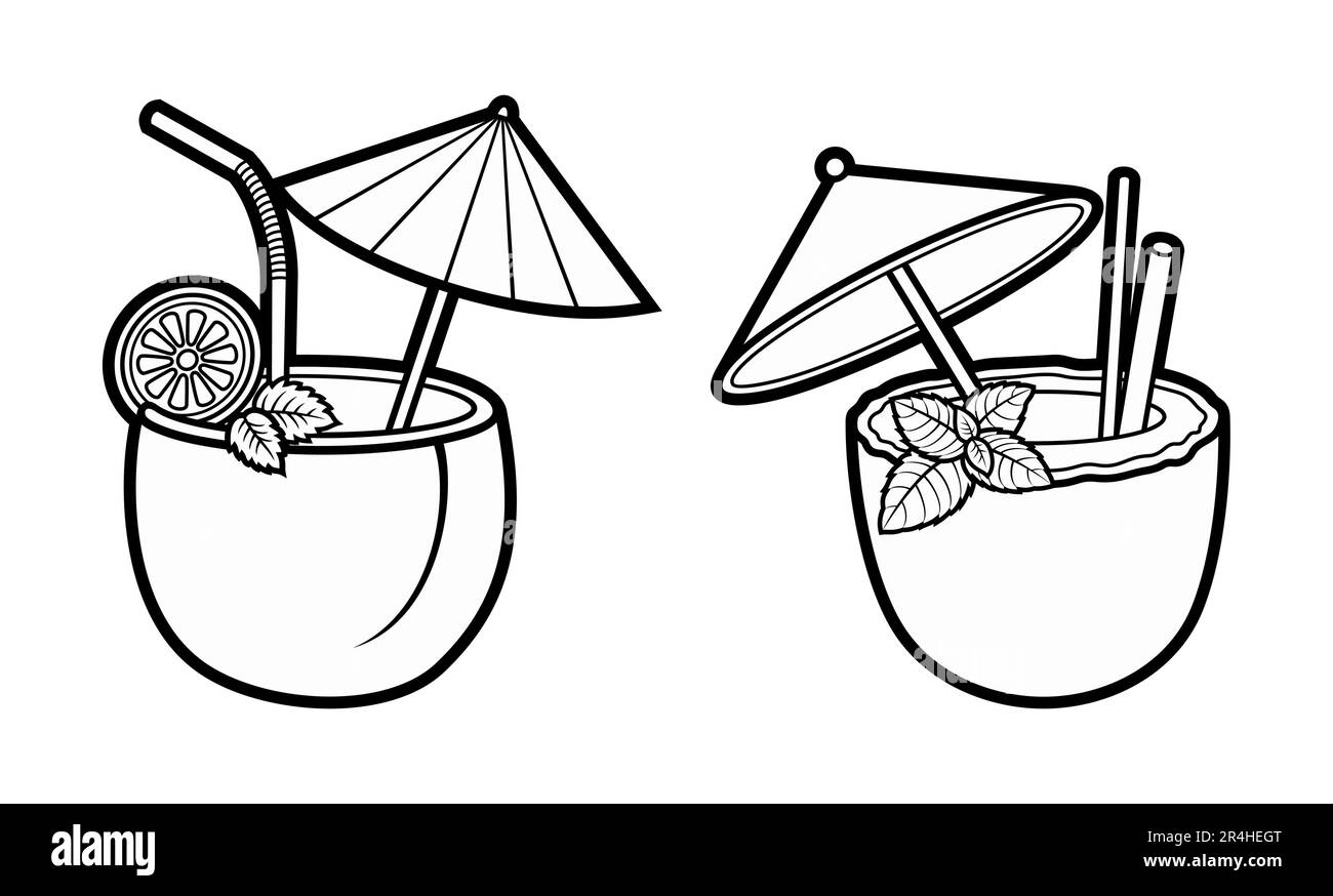 Cartoon set of doodle coconuts. Summer beach food vector funny ...