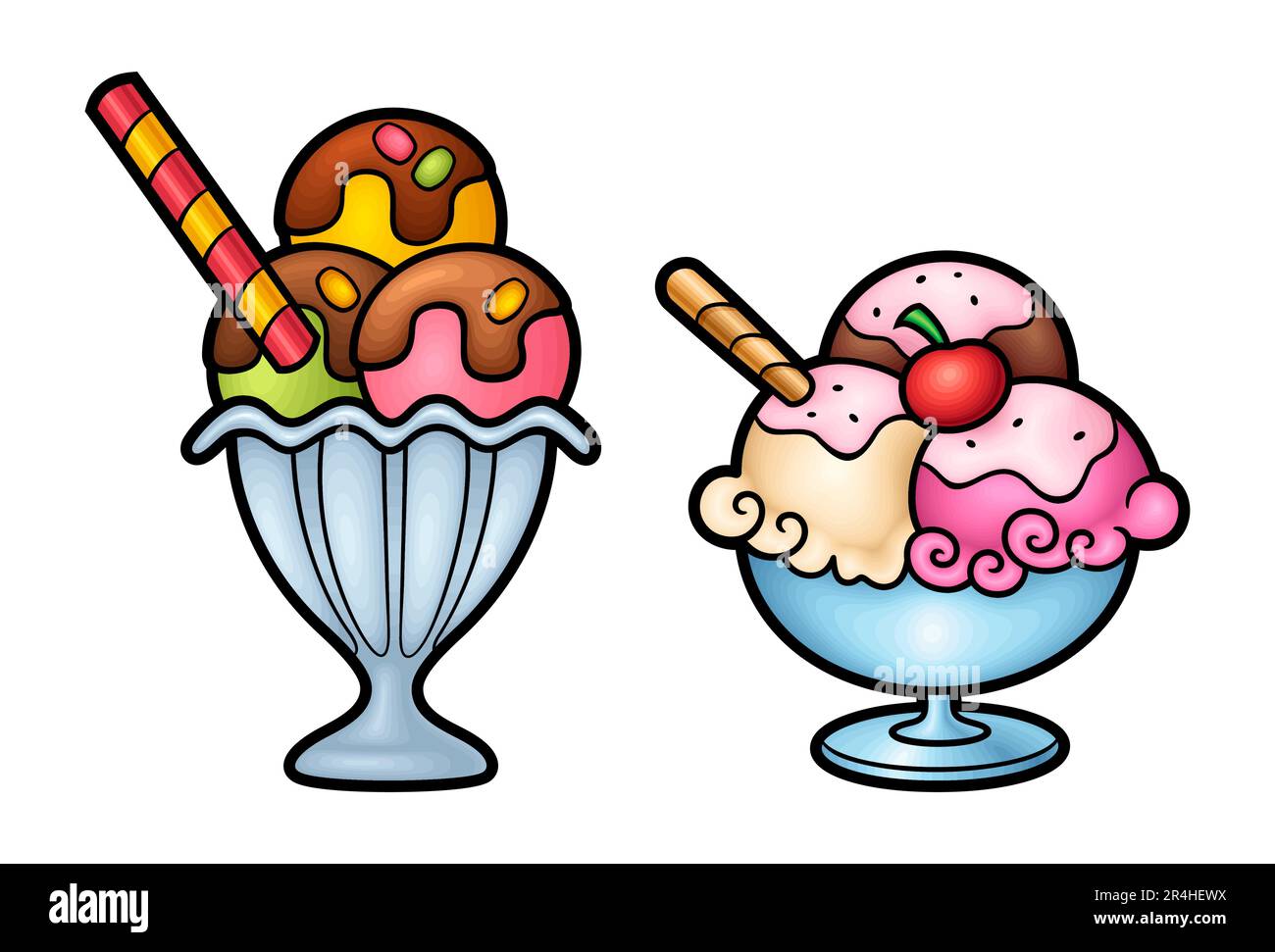 Cartoon set of doodle ice cream. Summer beach food vector funny ...