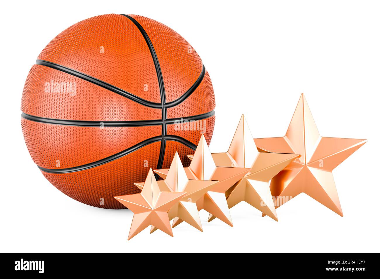 Basketball ball with five golden stars, 3D rendering isolated on white ...