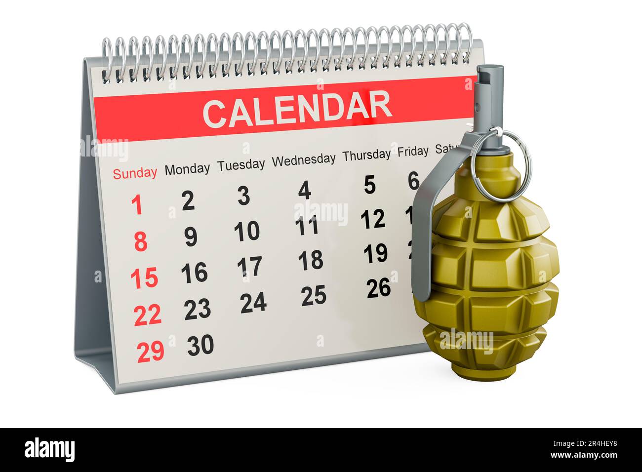 Hand grenade with desk calendar, 3D rendering isolated on white ...