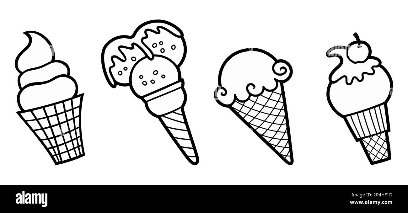 Cartoon set of doodle ice cream. Summer beach food vector funny ...