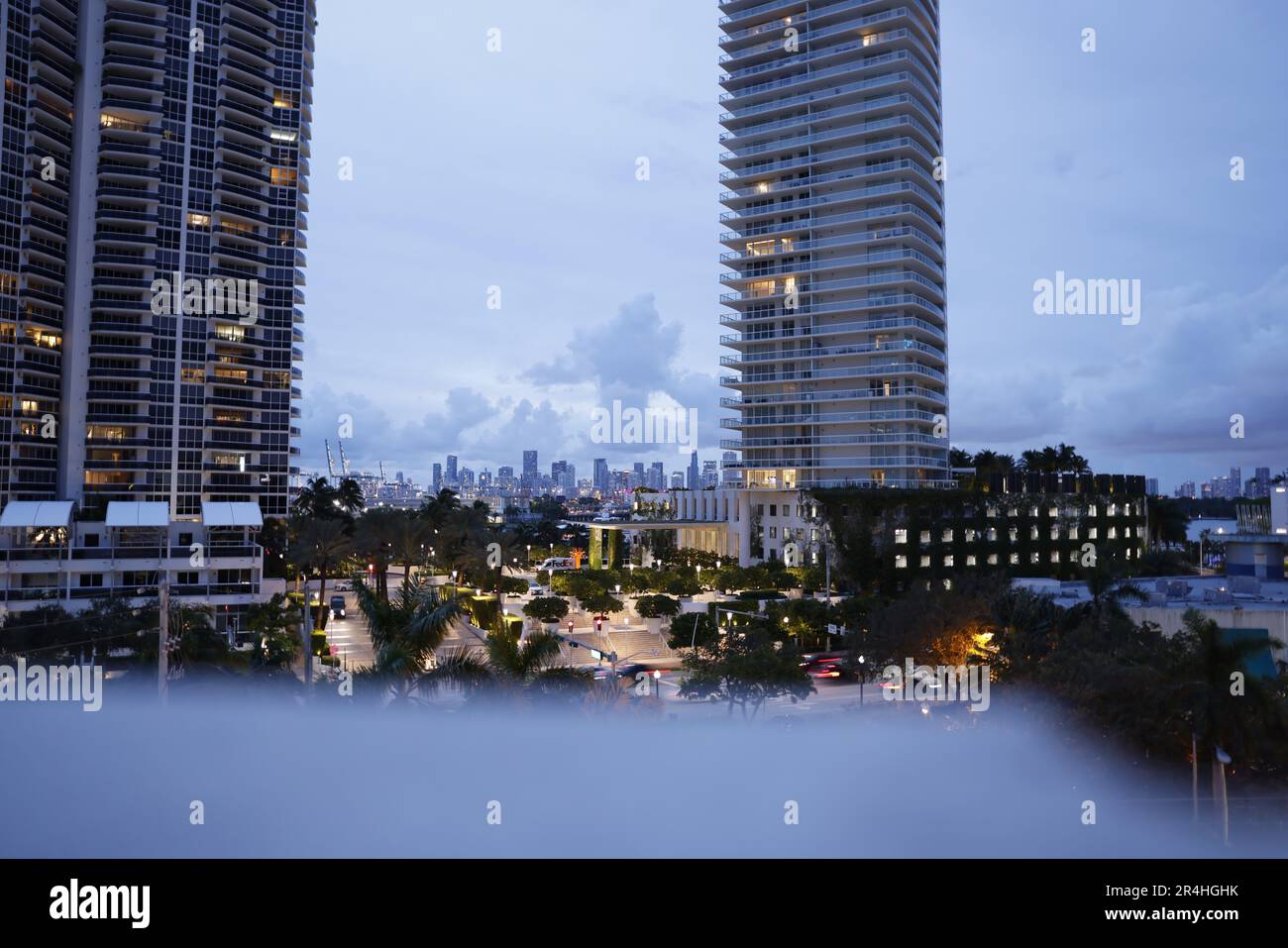 Night view of city of Miami from rooftop in Miami Beach island Florida ...