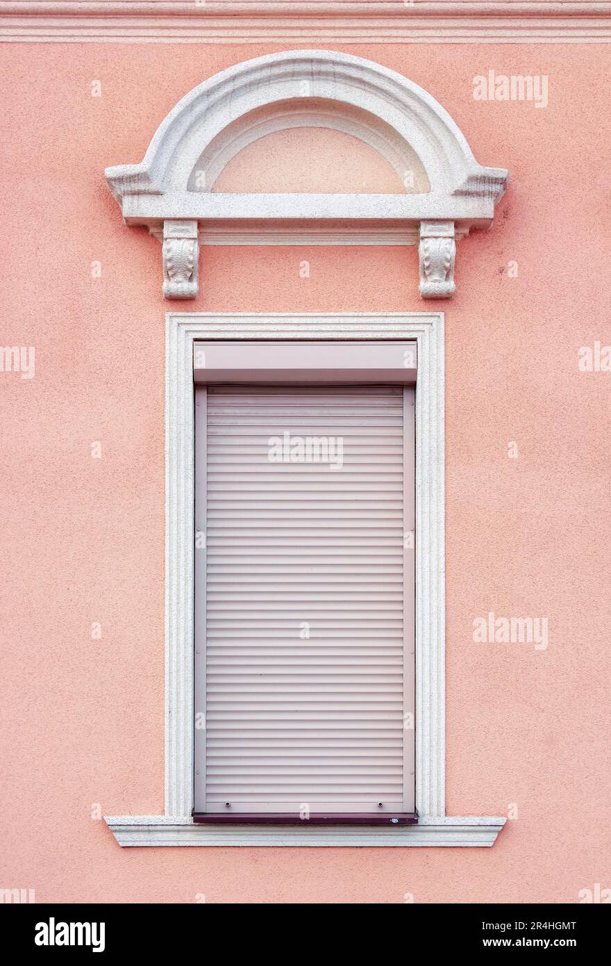 plastic windows on the vintage wall. traditional old european ...