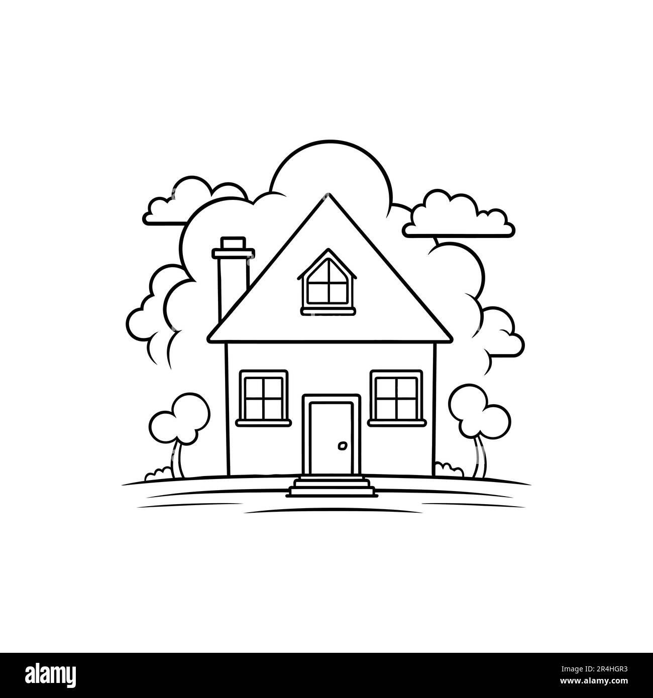 Cute simple outline house line vector for coloring book isolated on ...