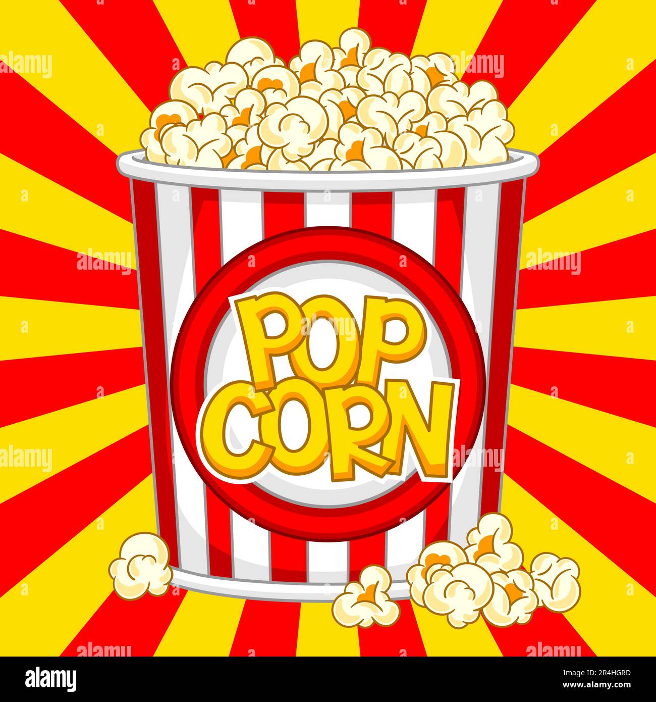 Popcorn in paper striped bucket. Illustration of snack food in cartoon ...