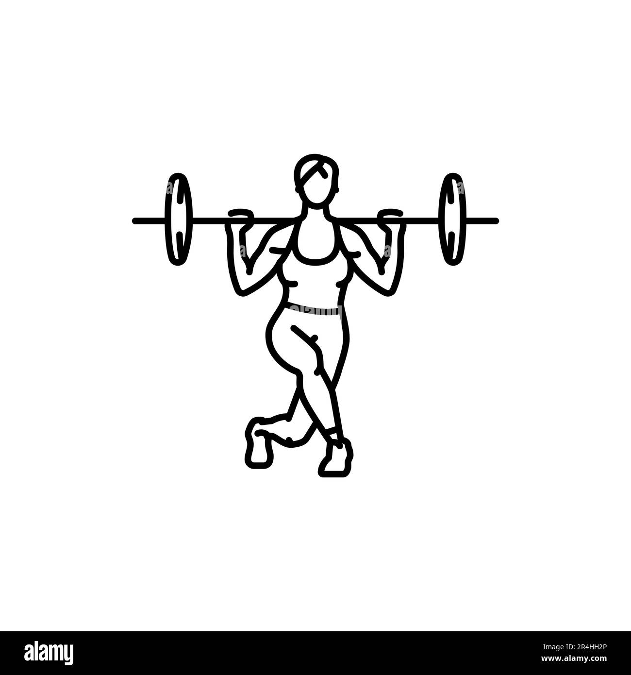 Girl doing squats with barbell with black line icon. Pictogram for web ...