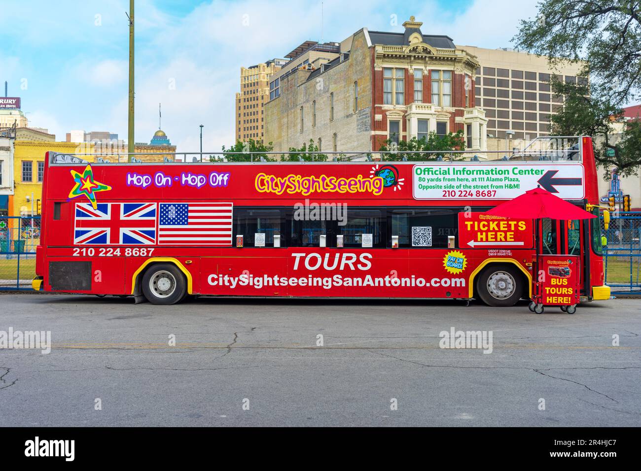 San Antonio, Texas, USA – May 8, 2023: A red double decker City ...