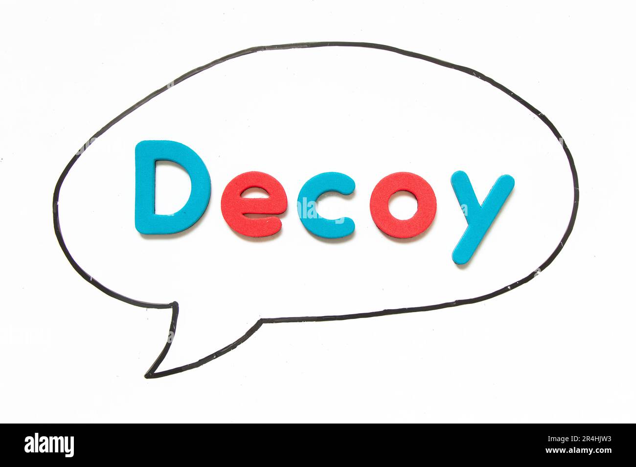 Alphabet letter with word decoy in black line hand drawing as bubble ...