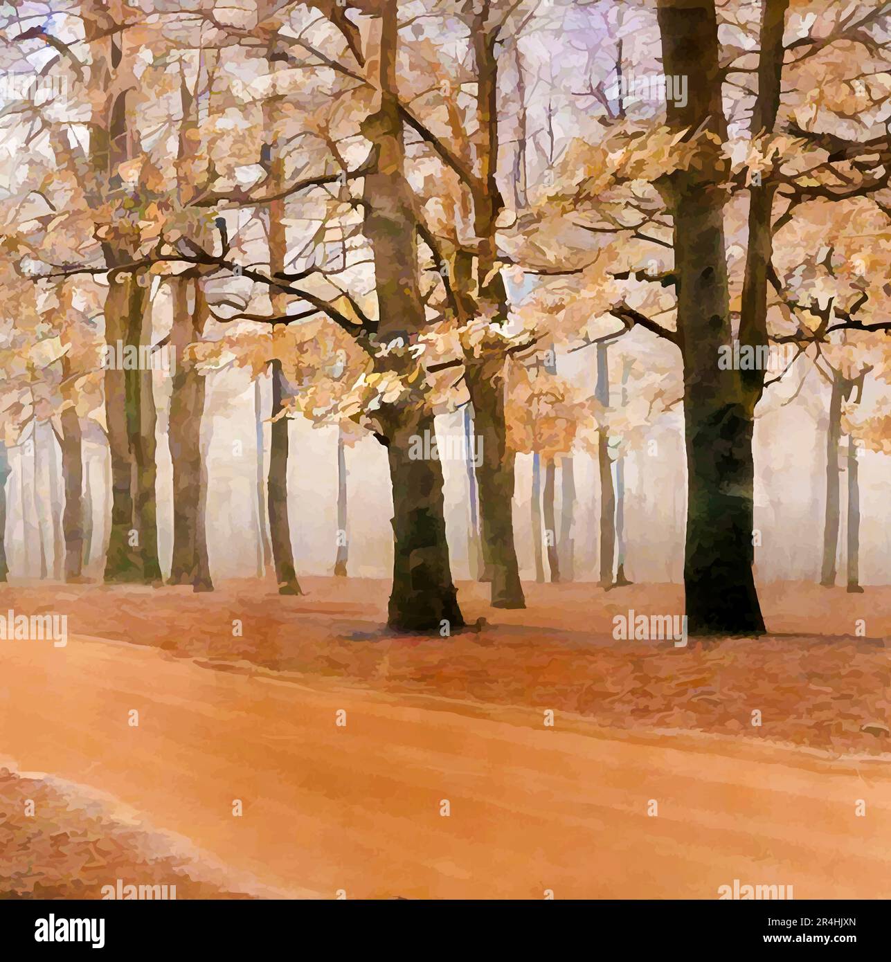 Landscape of forest path in autumn with trees. Background illustration ...