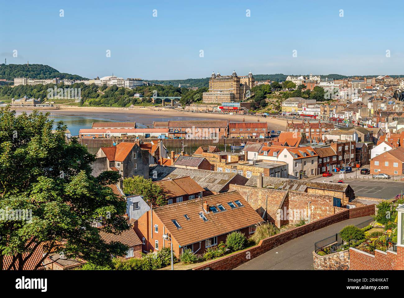 Elevated view over the town and harbour of Scarborough. Scarborough ...
