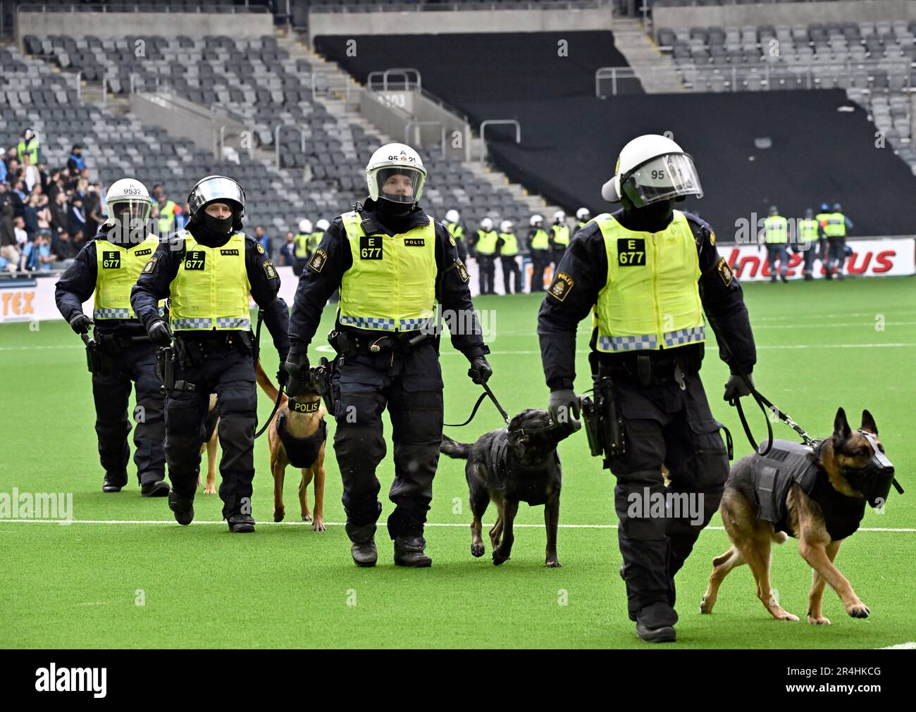STOCKHOLM 20230528Police officers with dogs and riot gear leave the ...
