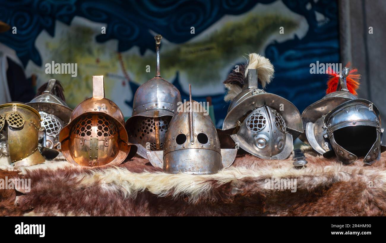 Chalfont, UK. 28 May 2023. Gladiator helmets displayed ahead of in ...
