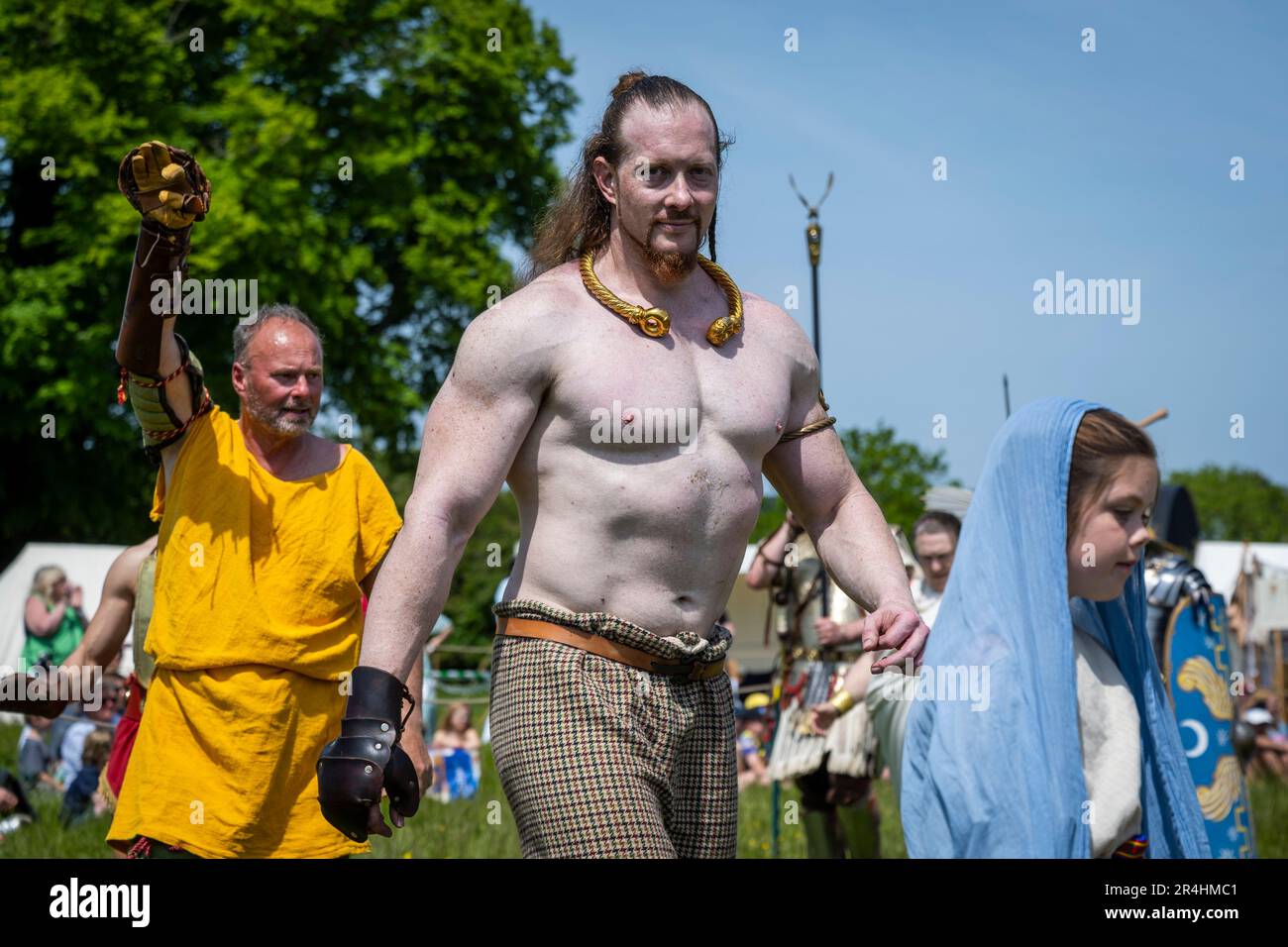 Chalfont, UK. 28 May 2023. Gladiators in a parade at Gladiator Games at ...