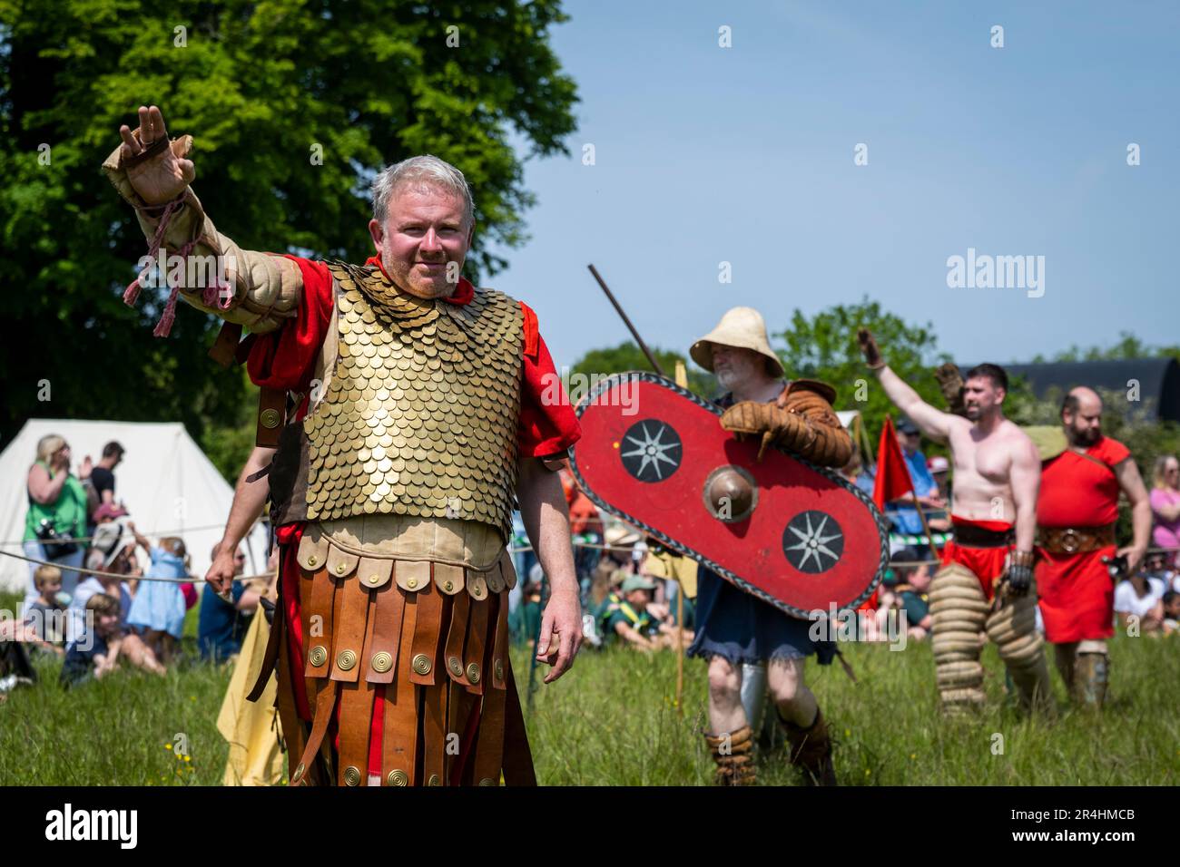 Chalfont, UK. 28 May 2023. Gladiators in a parade at Gladiator Games at ...