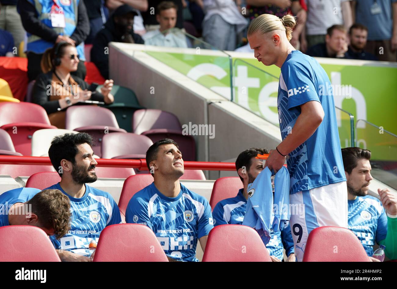 Manchester City's Erling Haaland, with team mates Ilkay Gundogan, Rodri ...