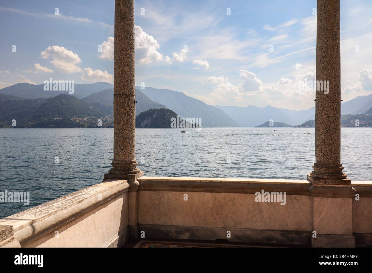 Lake Como View with Columns and Mountains during Summer Day. Scenic ...