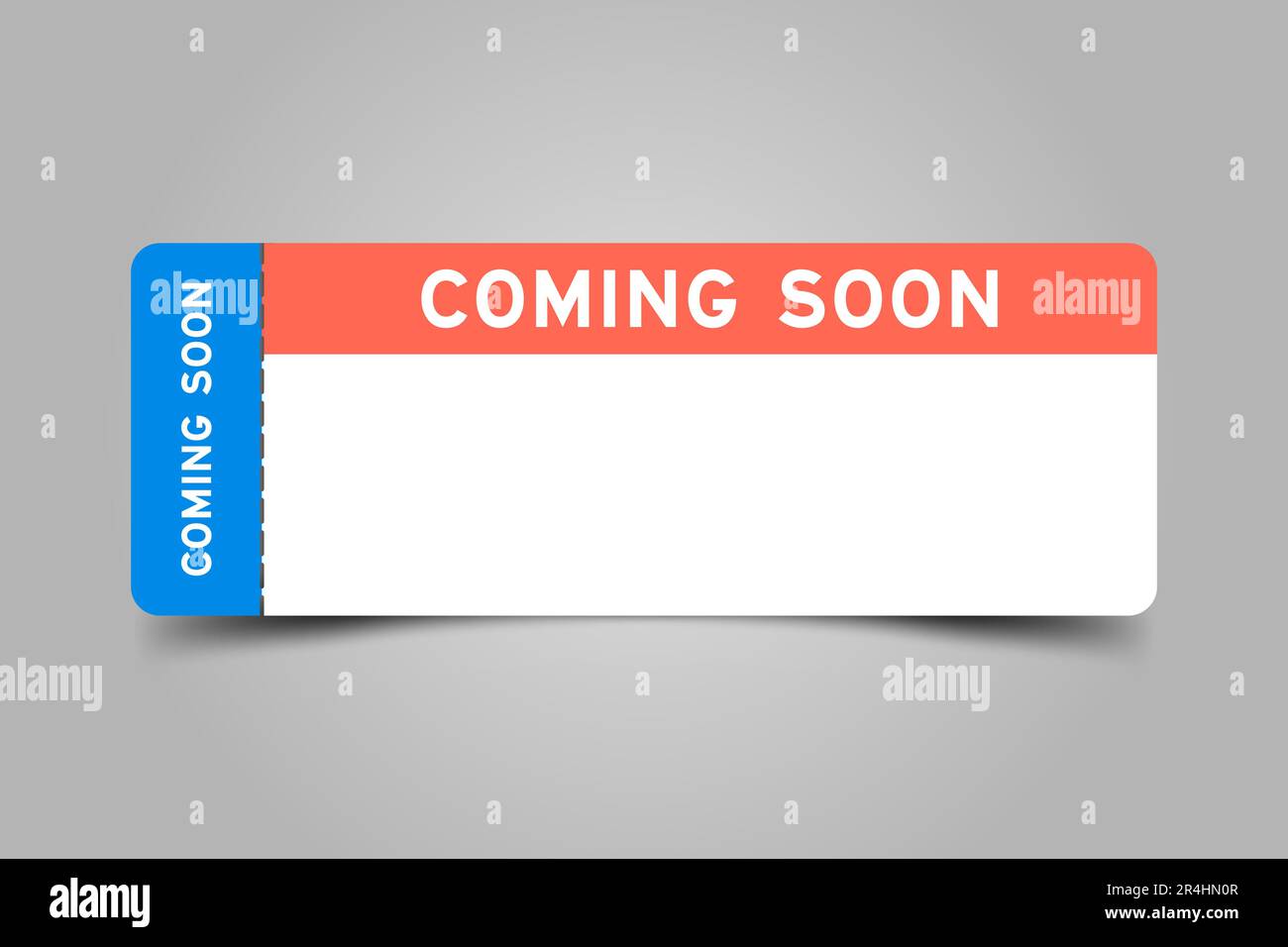 Blue and orange color ticket with word coming soon and white copy space ...