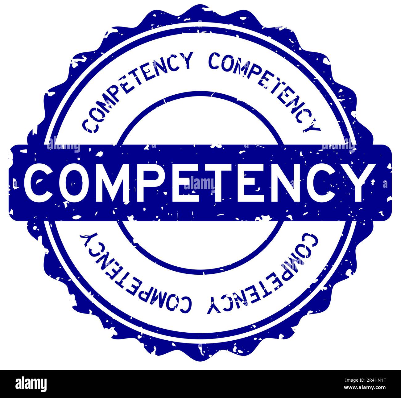 Grunge blue competency word round rubber seal stamp on white background ...