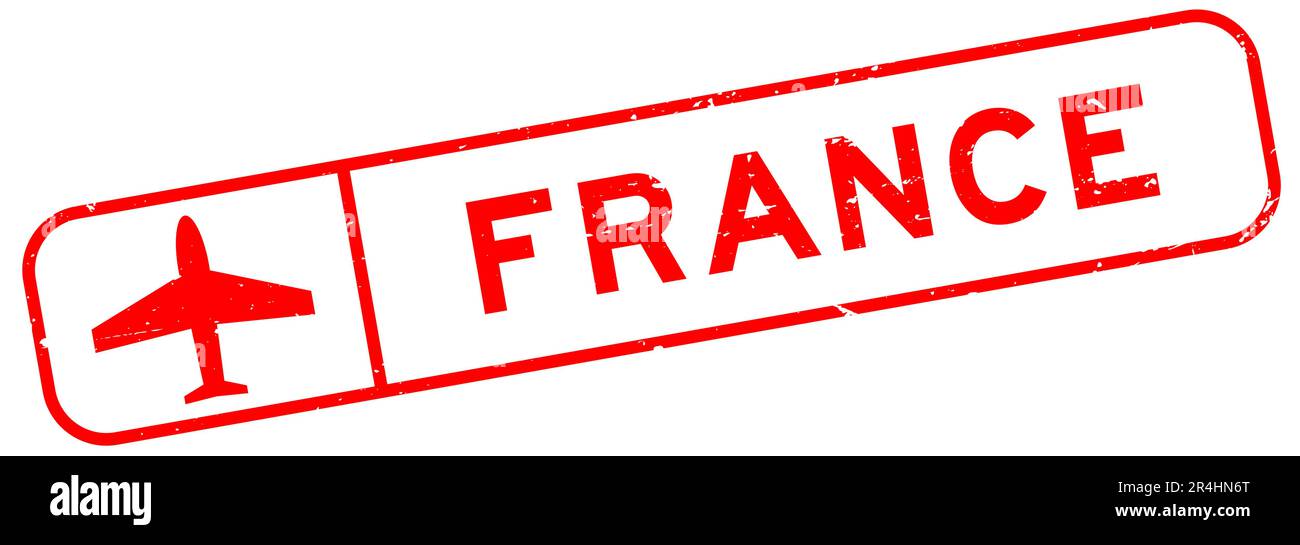 Grunge red france word with plane icon square rubber seal stamp on ...