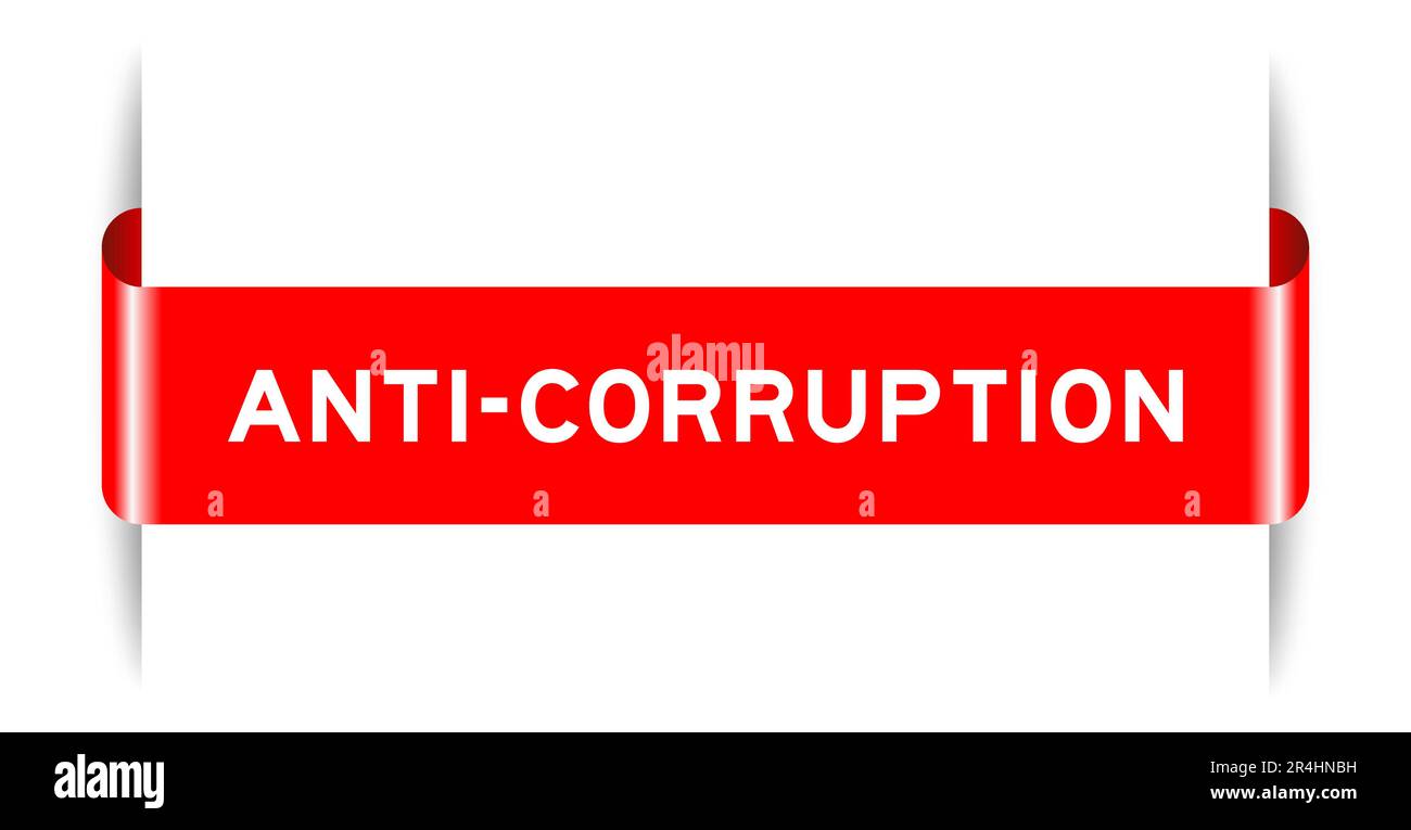 Red color inserted label banner with word anti-corruption on white ...