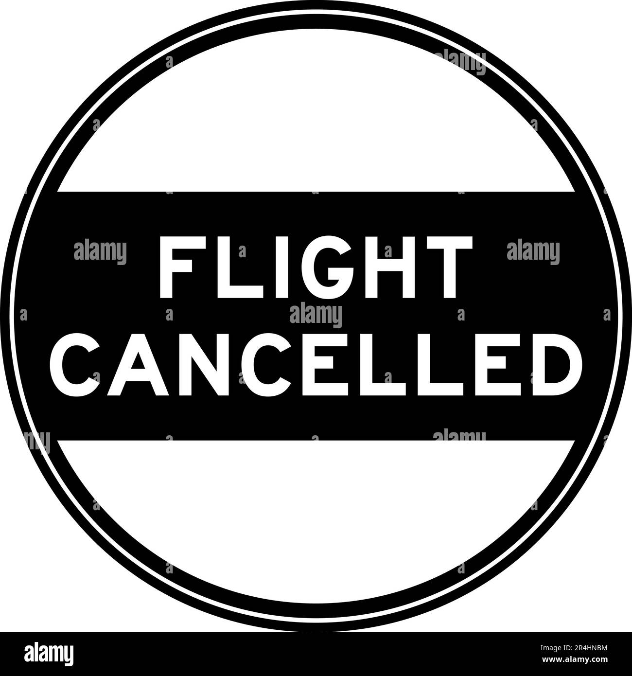 Black color round seal sticker in word flight cancelled on white ...