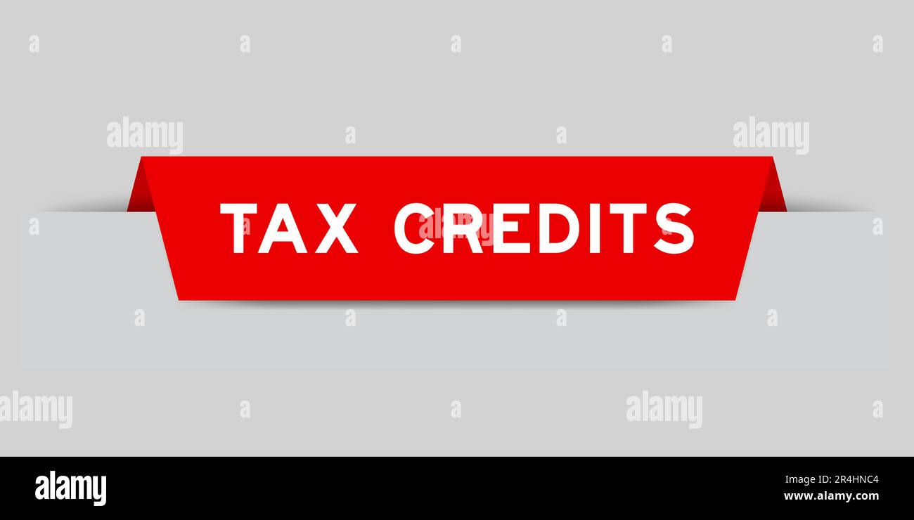 Red color inserted label with word tax credits on gray background Stock ...