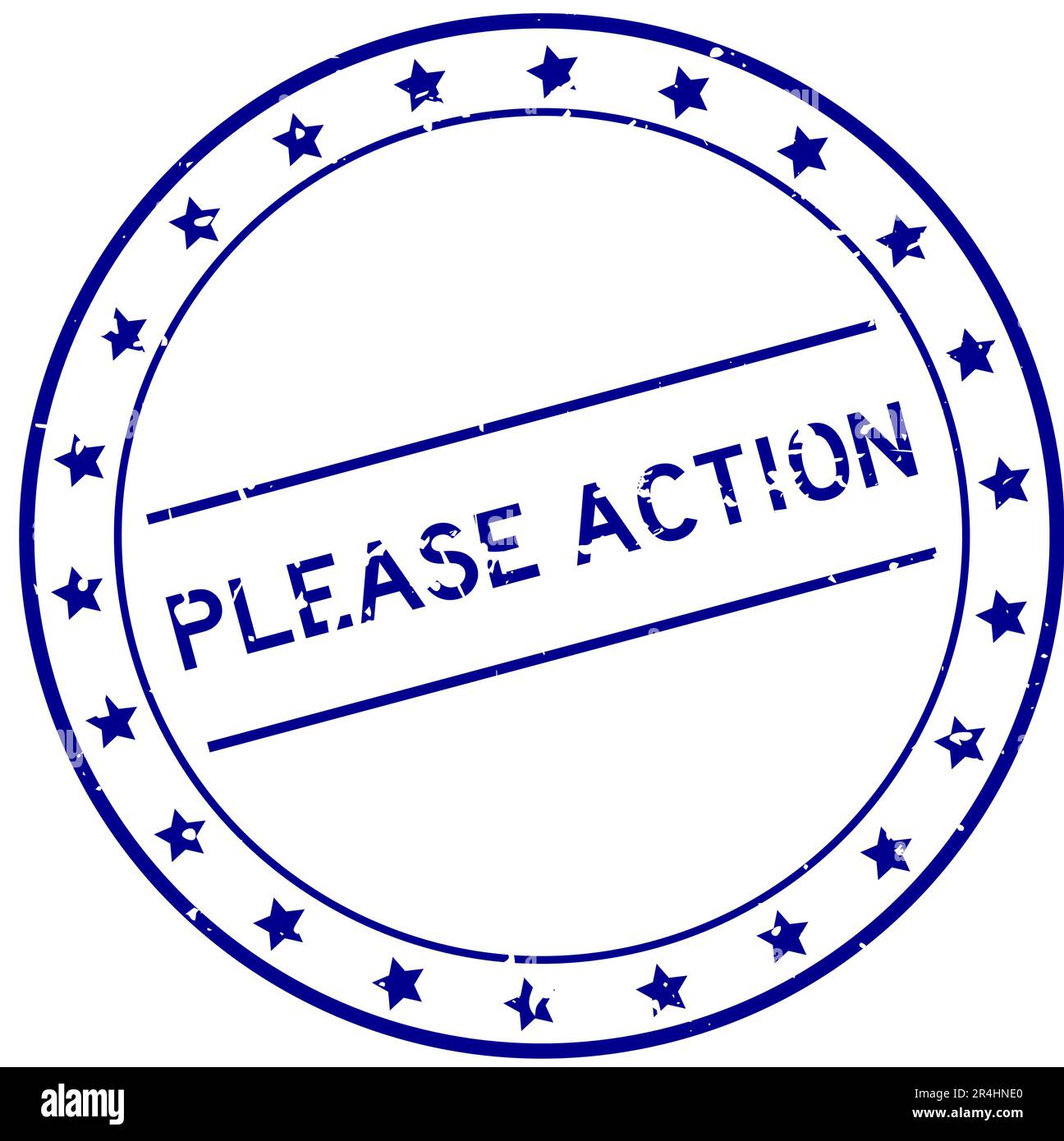 Grunge blue please action word round rubber seal stamp on white ...