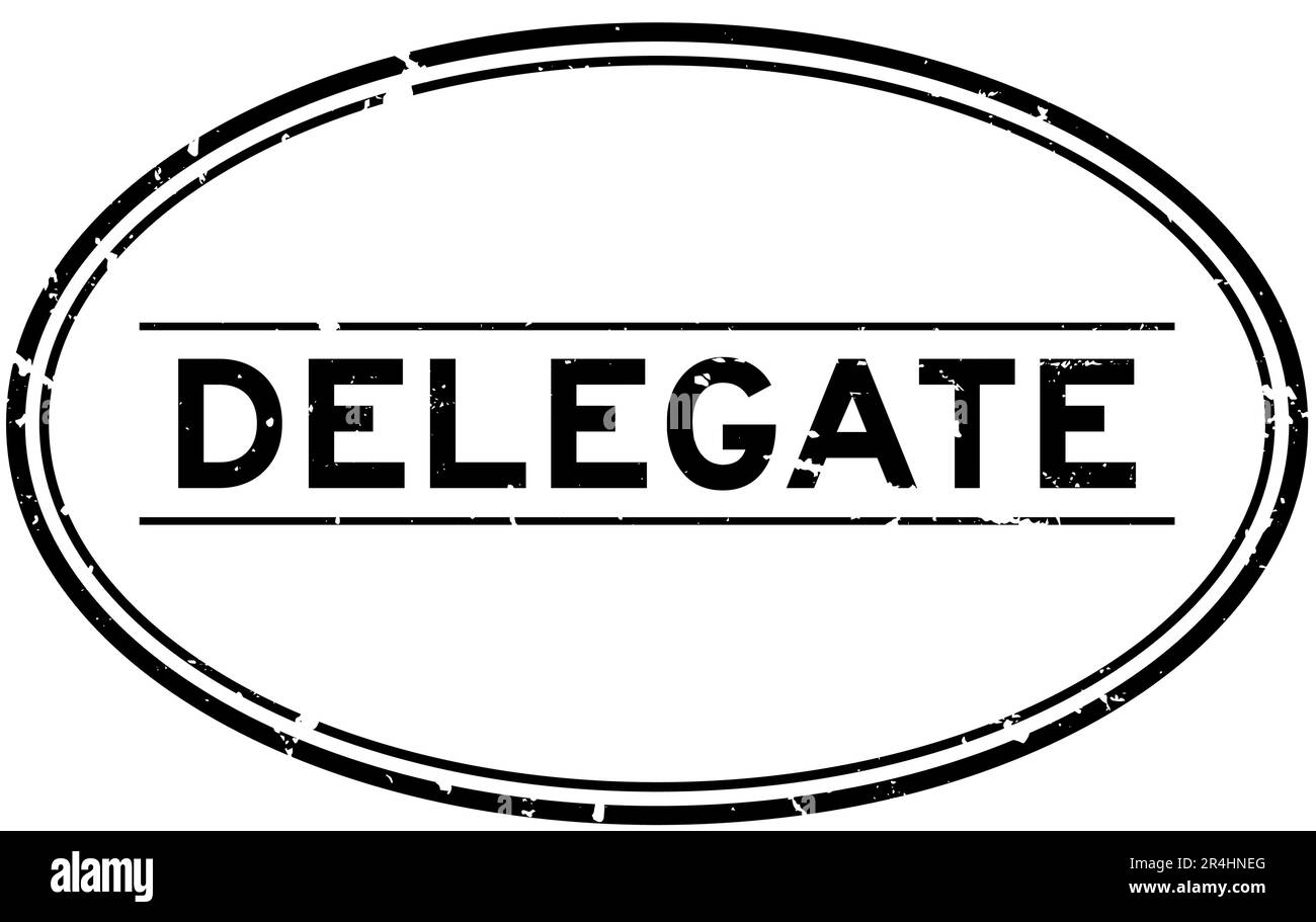 Grunge black delegate word oval rubber seal stamp on white background ...