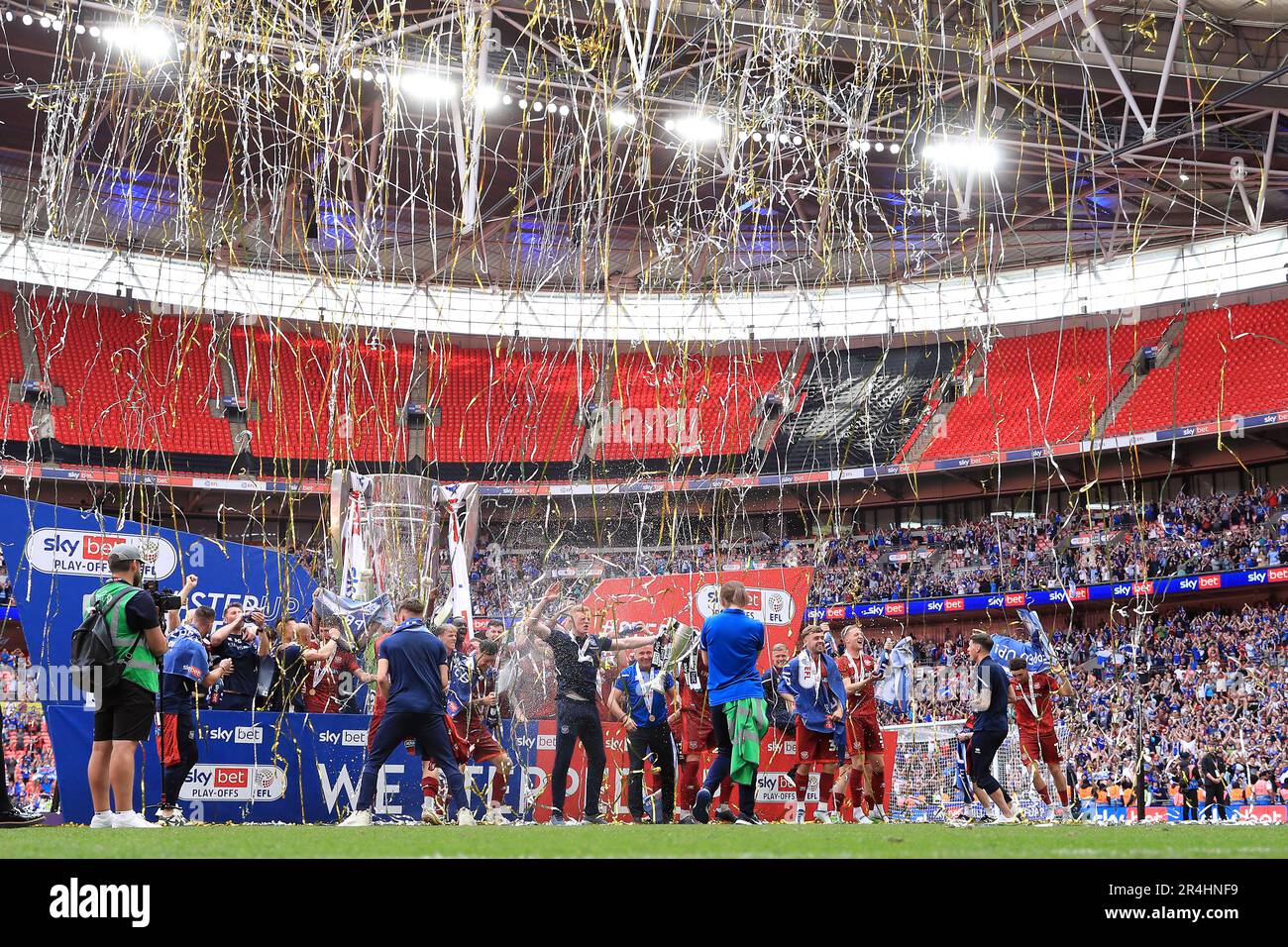 Carlisle United celebrate after winning the Sky Bet League Two play-off final at Wembley Stadium ...