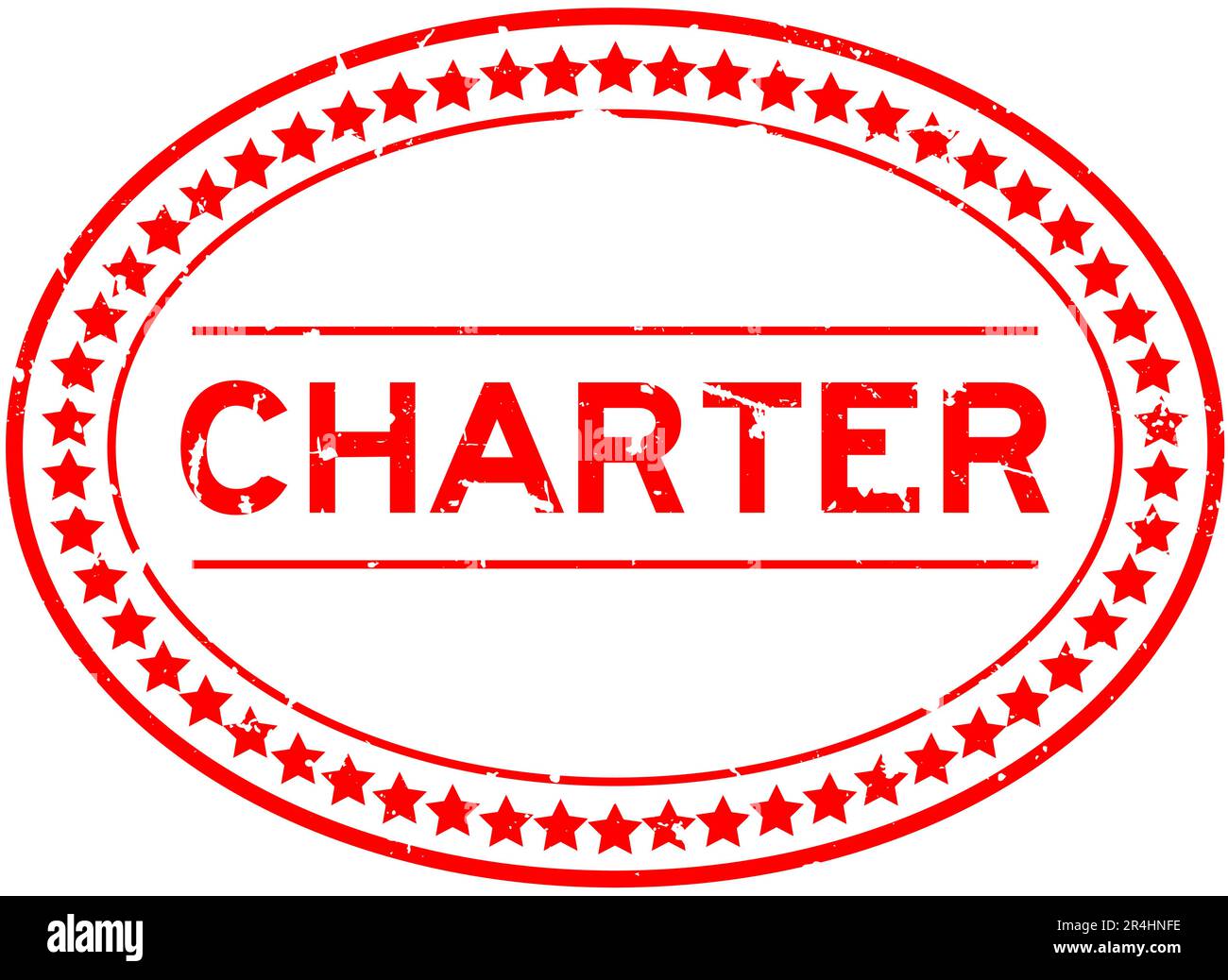 Grunge red charter word oval rubber seal stamp on white background ...