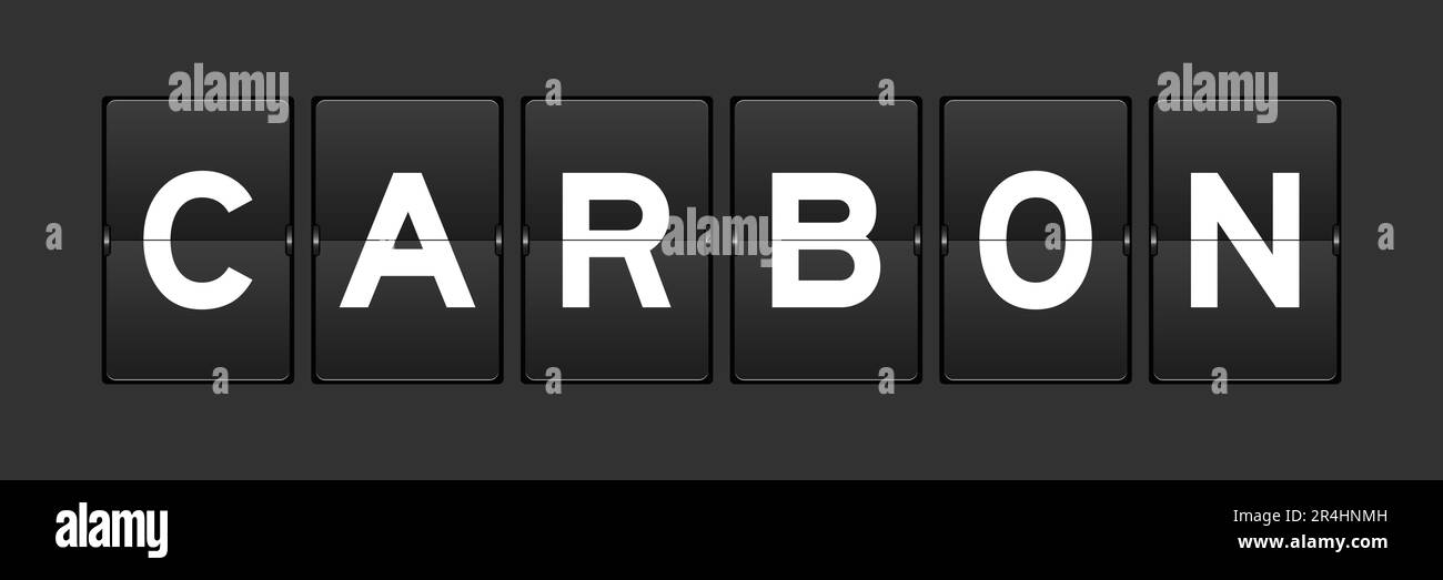 Black color analog flip board with word carbon on gray background Stock ...