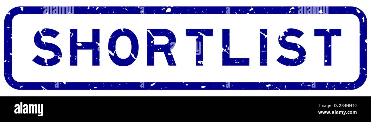 Grunge blue shortlist word square rubber seal stamp on white background ...