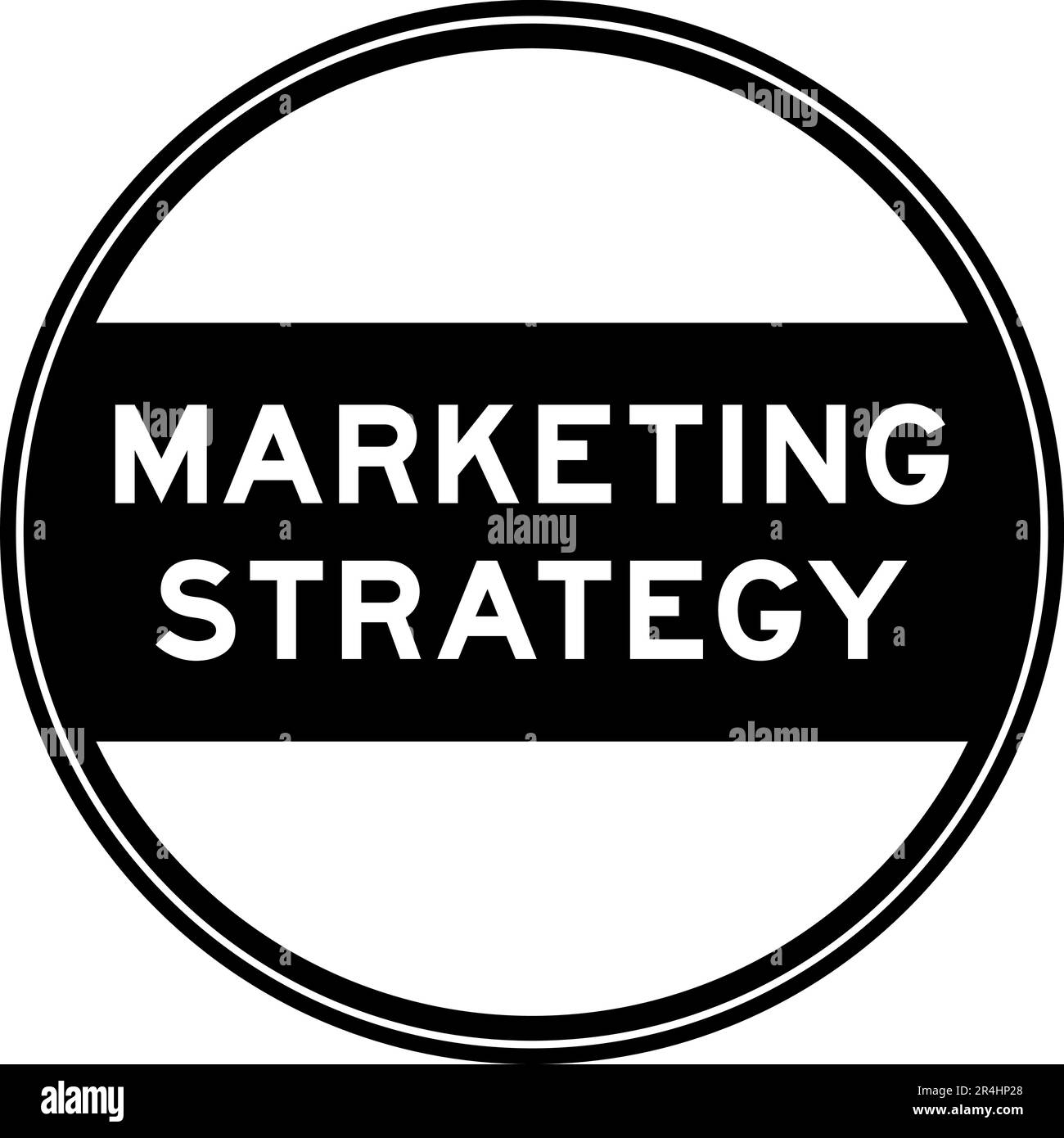 Black color round seal sticker in word marketing strategy on white ...