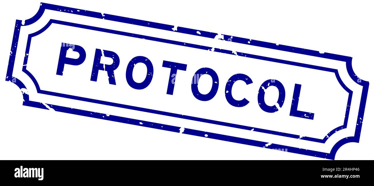Grunge blue protocol word rubber seal stamp on white background Stock ...