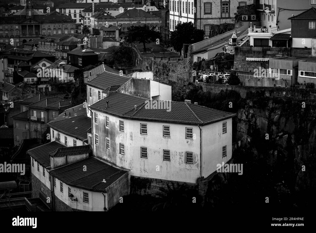 View of buildings in the historic district of Porto, Portugal. Black ...