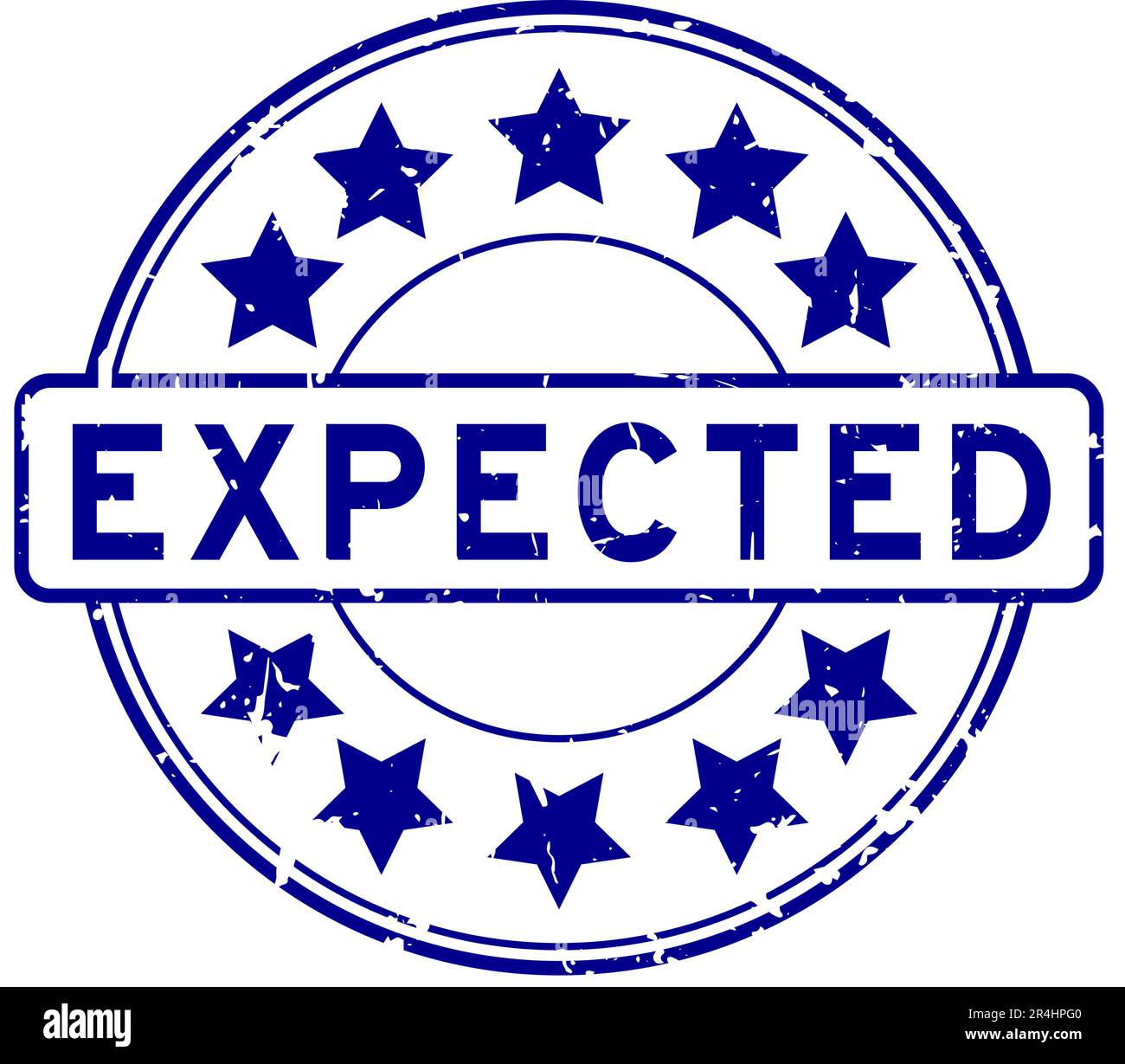 Grunge blue expected word with star icon round rubber seal stamp on ...