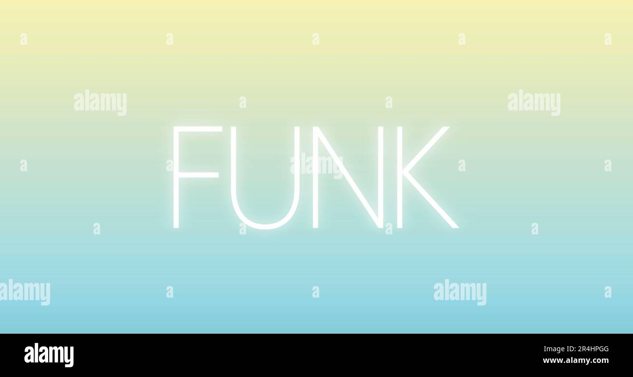 Image of funk text over blue to yellow background Stock Photo - Alamy