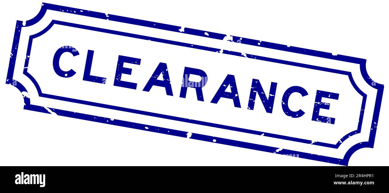 Grunge blue clearance word rubber seal stamp on white background Stock ...