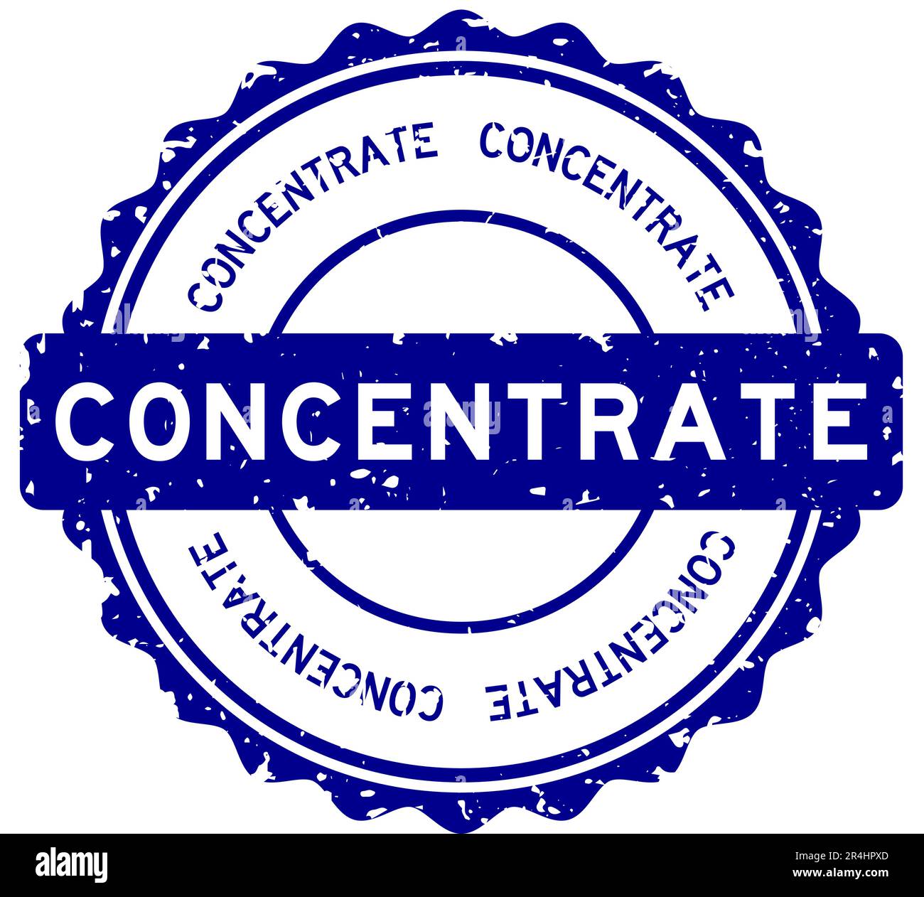 Grunge blue concentrate word round rubber seal stamp on white ...